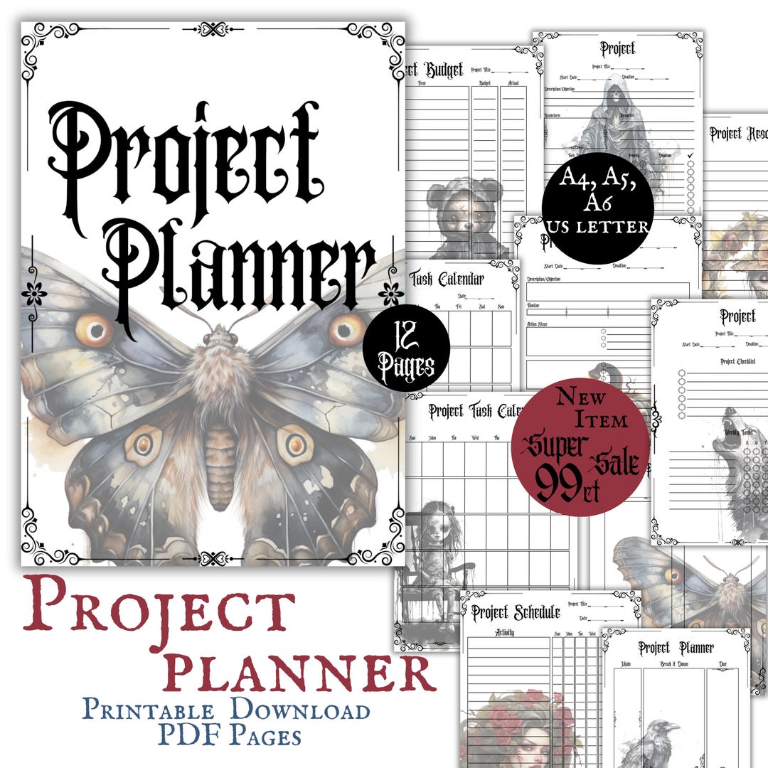 Gothic Project Planner Digital Download Pages Project Tracker Goth ...