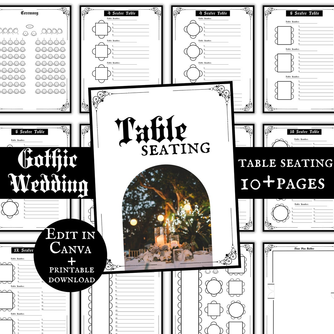 Seating Planner Wedding Goth Printable Download Organizer Dark Moody ...