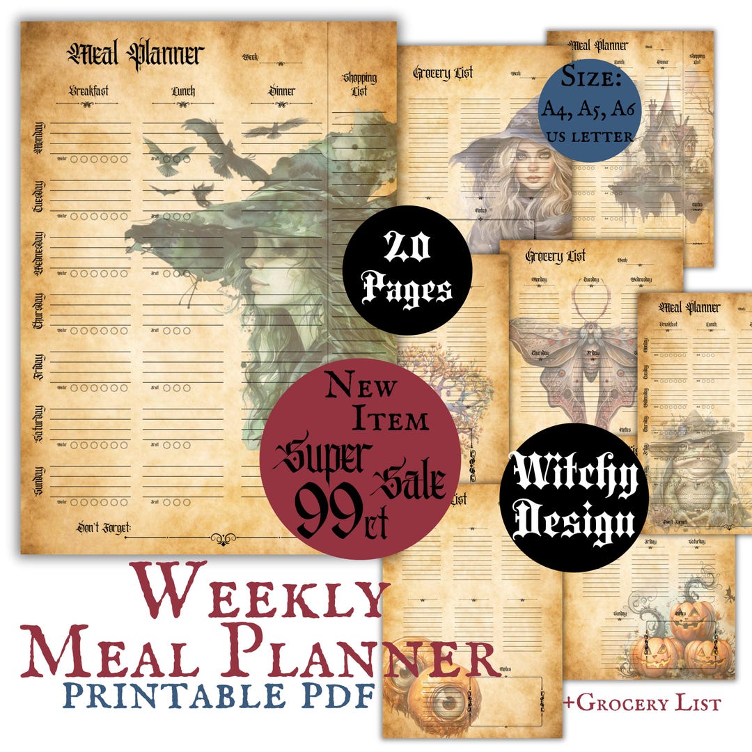 Witchy Weekly Meal Planner Grocery List Pagan Recipe Journal Halloween ...