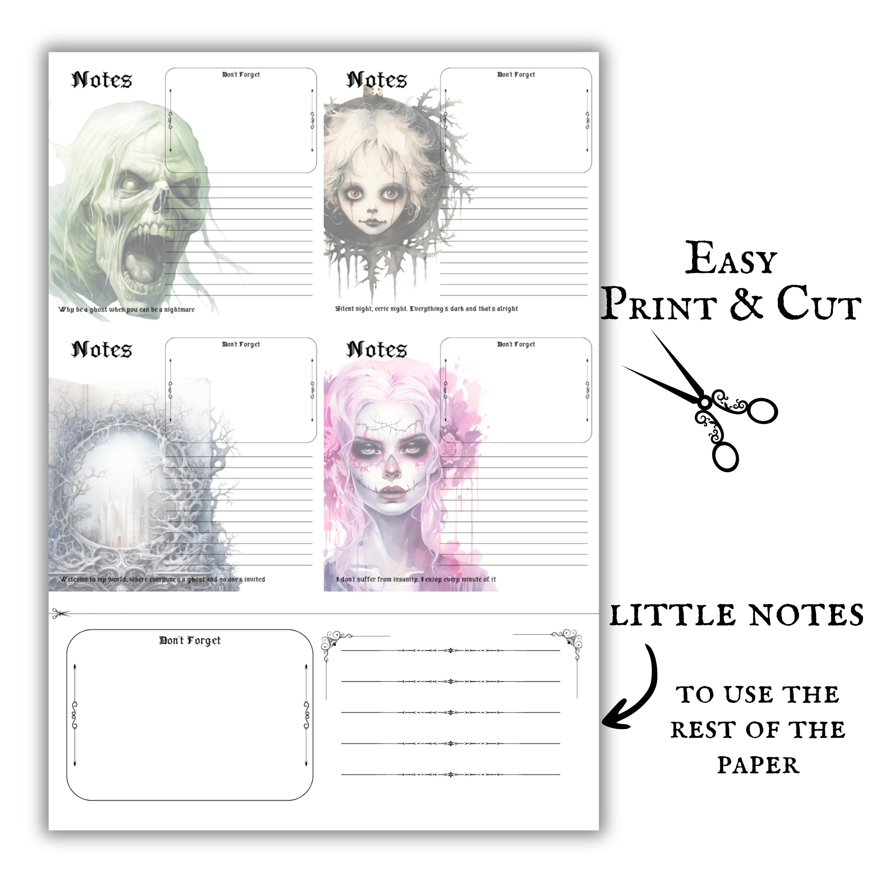 Gothic Notes Cards Printable Download to Do List Note Taking Cards ...