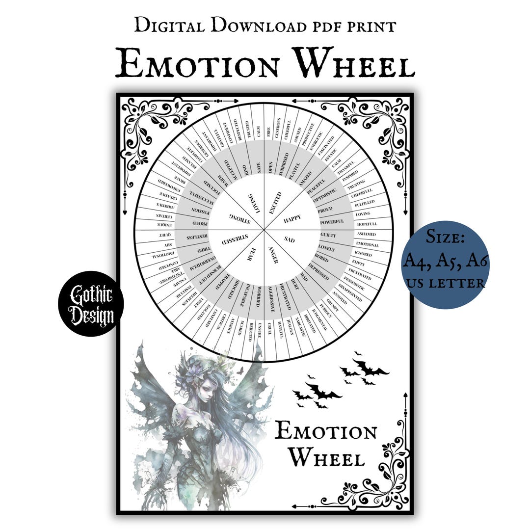 Gothic Emotion Wheel Printable Download Page Feelings Wheel Emotion ...