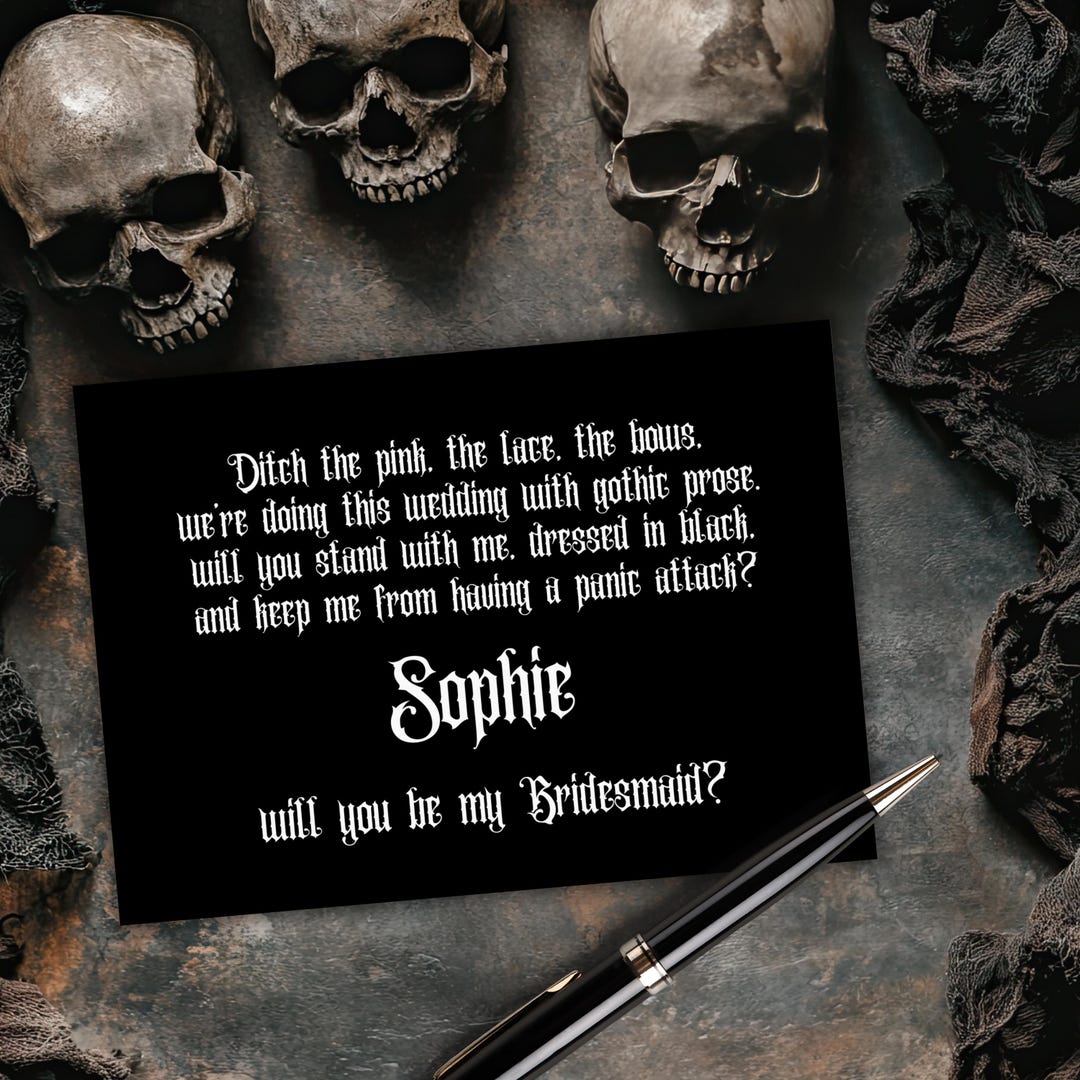 Custom Gothic Bridesmaid Proposal Card Black Gothic Wedding Be My ...