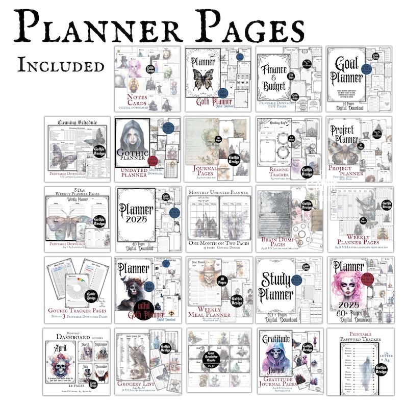 Gothic Planner Mega Bundle Digital Download Printable Pdf Pages Gothic ...