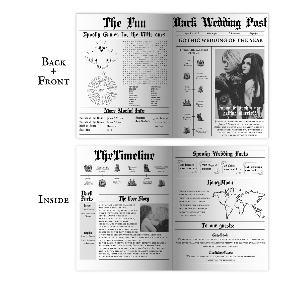 Wedding Newspaper Template Gothic Wedding Invitation Timeline DIY ...