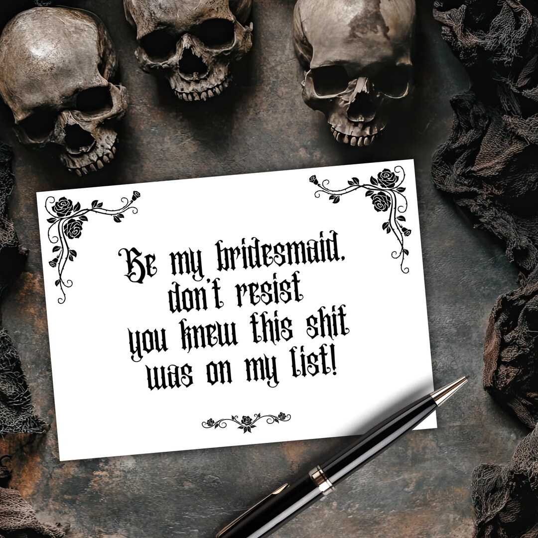 Custom Gothic Bridesmaid Proposal Card Black Gothic Wedding Be My ...