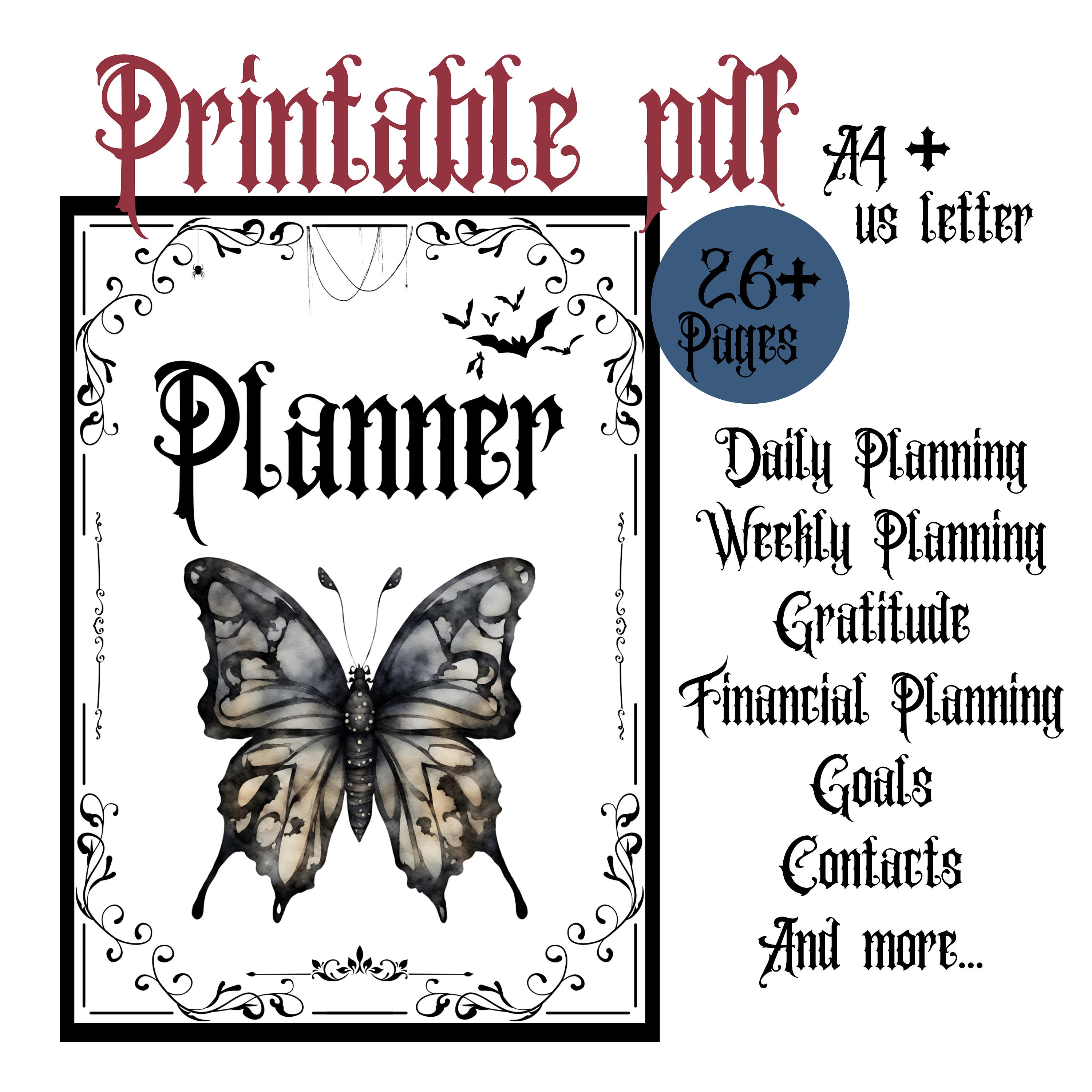 Witchy Goth Printable Daily Planner-pages 2025 2026 Planning A4 and US ...
