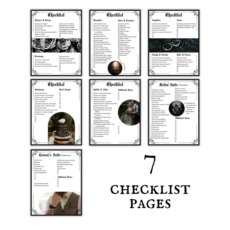 Wedding Checklist Gothic Printable Goth Wedding Planner Checklist Black ...