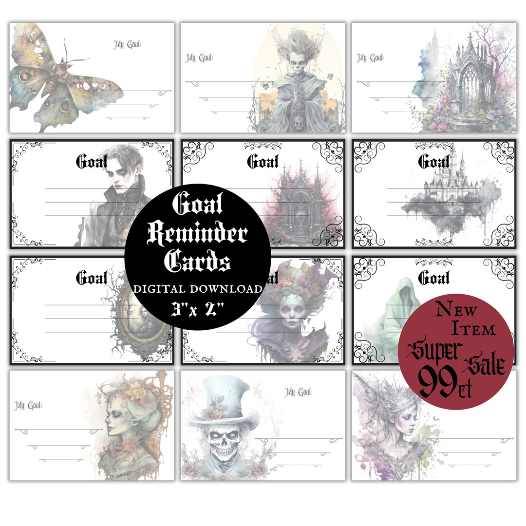 Gothic Goal Reminder Cards Printable Download Gothic Planner Goal ...