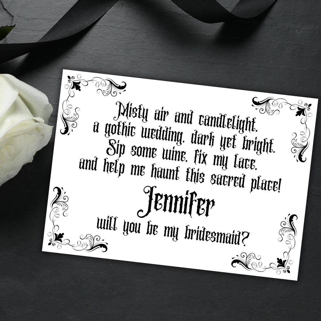 Custom Gothic Bridesmaid Proposal Card Black Gothic Wedding Be My ...