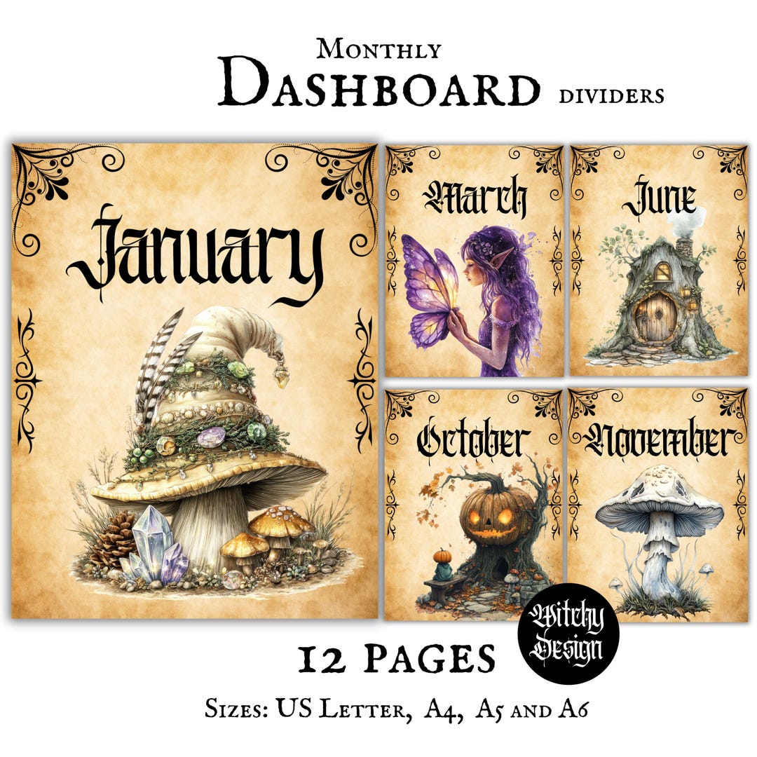 Witchy Monthly Title Pages Planner Bundle Printable Downloadable ...