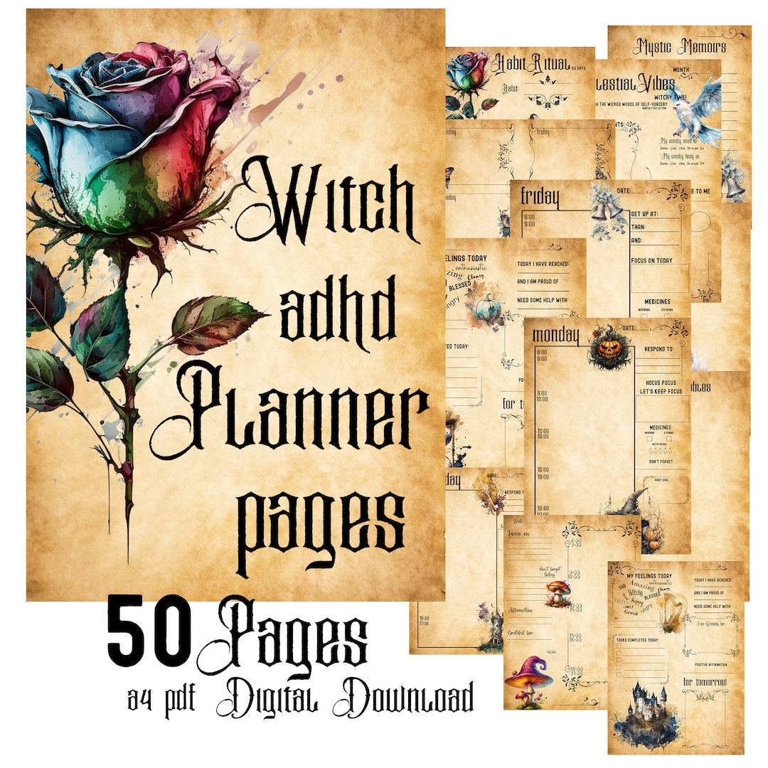 Witchy Daily Planner Pages, Celestial Adhd Printable A4 Pages, Pagan ...