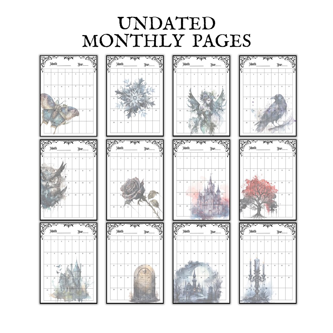 Gothic Planner Pages Undated PDF Printable Download Bundle US Letter ...