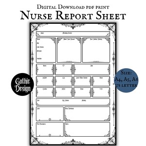 Gothic Nurse Report Sheet Digital Printable Pdf Download Patient Log Nurse Assessment Checklist ...