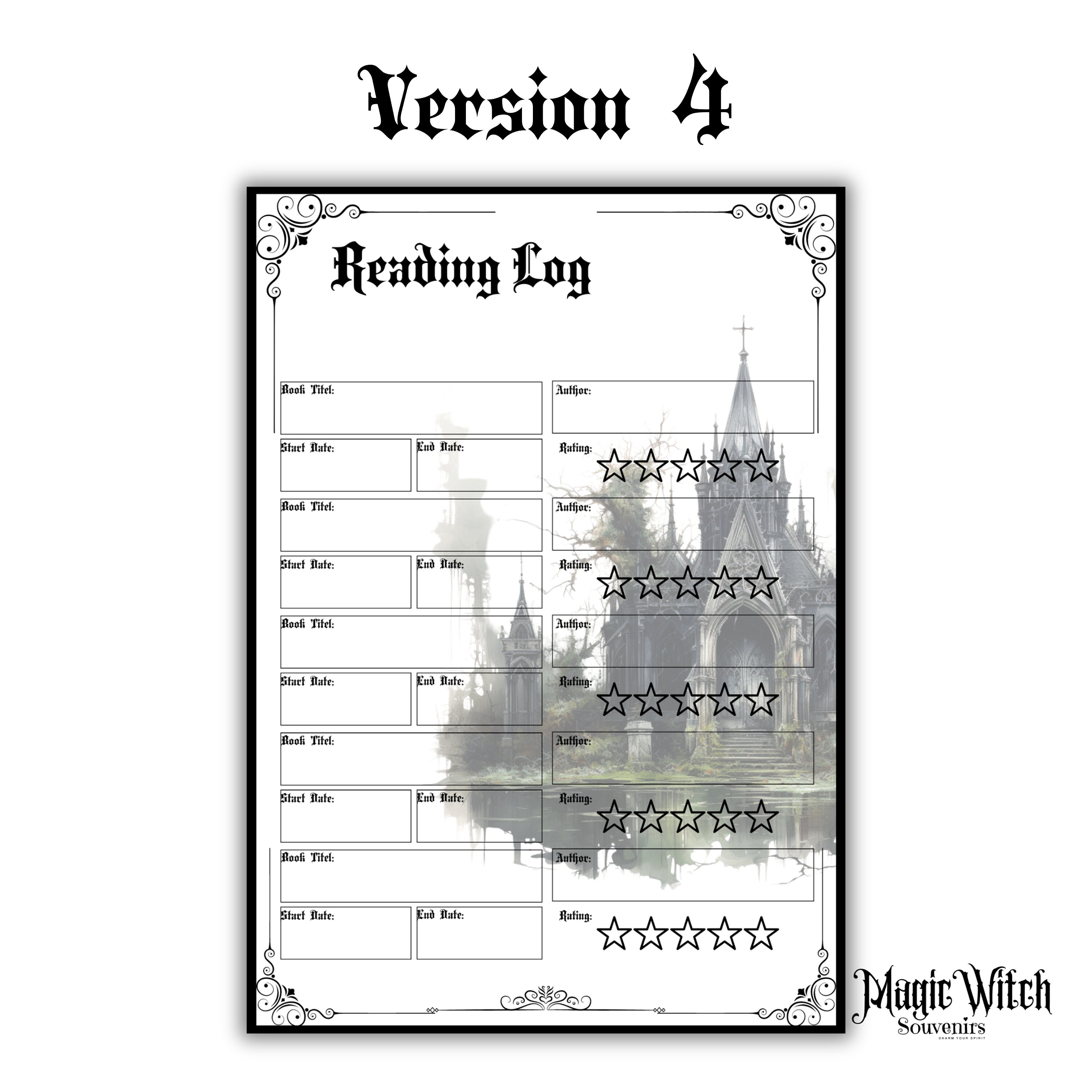 Gothic Reading Tracker Printable Reading Log Witchy Goth Book Tracking ...
