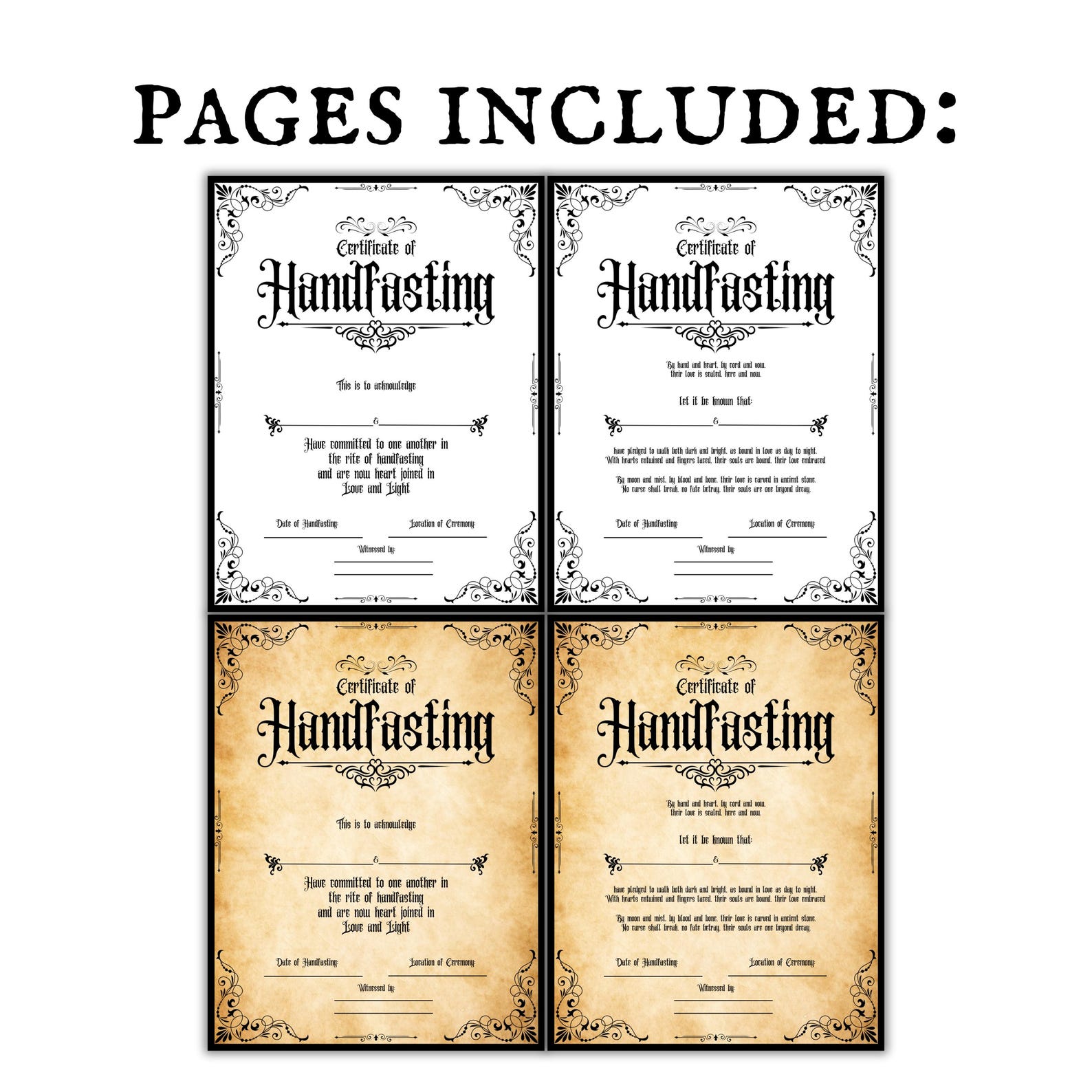 Handfasting Certificate Printable Download Pages Witchy Gothic Wedding ...