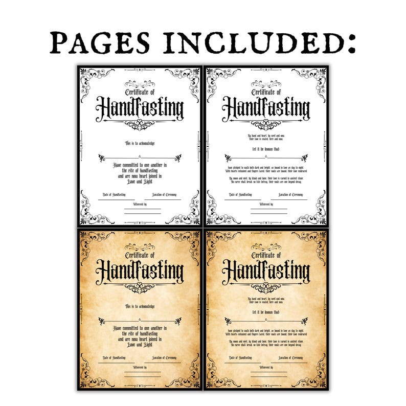 Handfasting Certificate Printable Download Pages Witchy Gothic Wedding ...