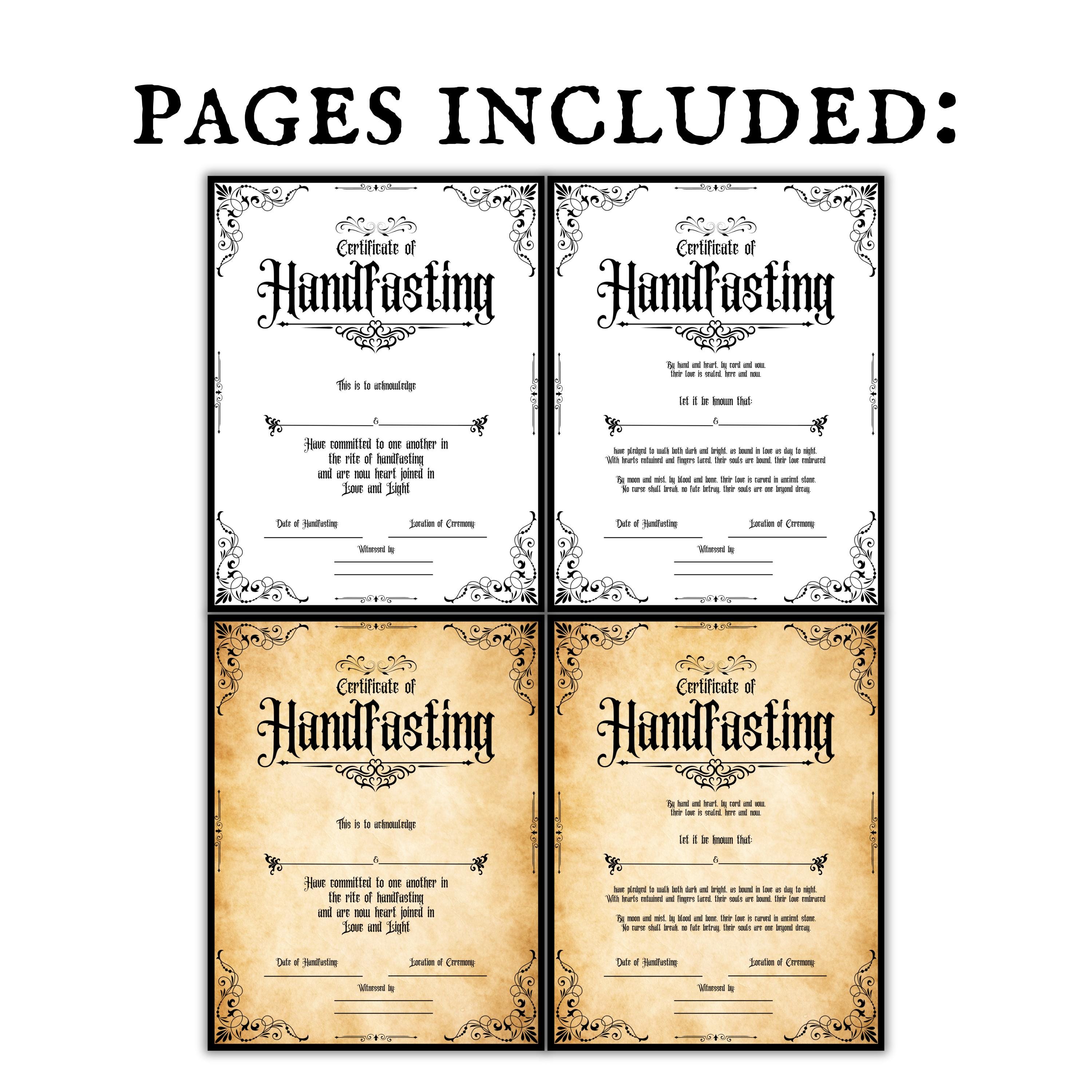 Handfasting Certificate Printable Download Pages Witchy Gothic Wedding ...