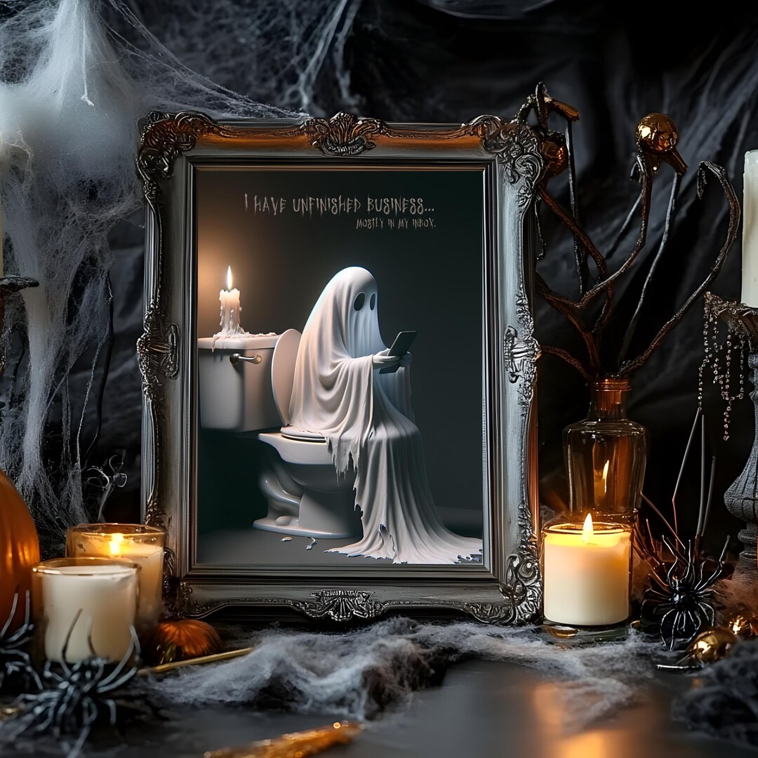 Gothic Ghost on Toilet Funny Digital Download Bathroom Print Dark ...