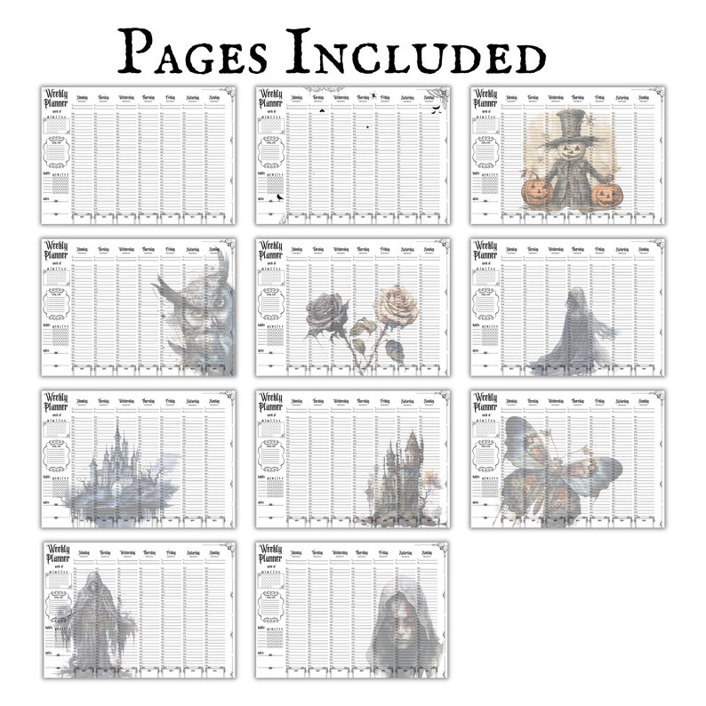Gothic Weekly Planner Pages Printable Download One Week Organizer Goth ...