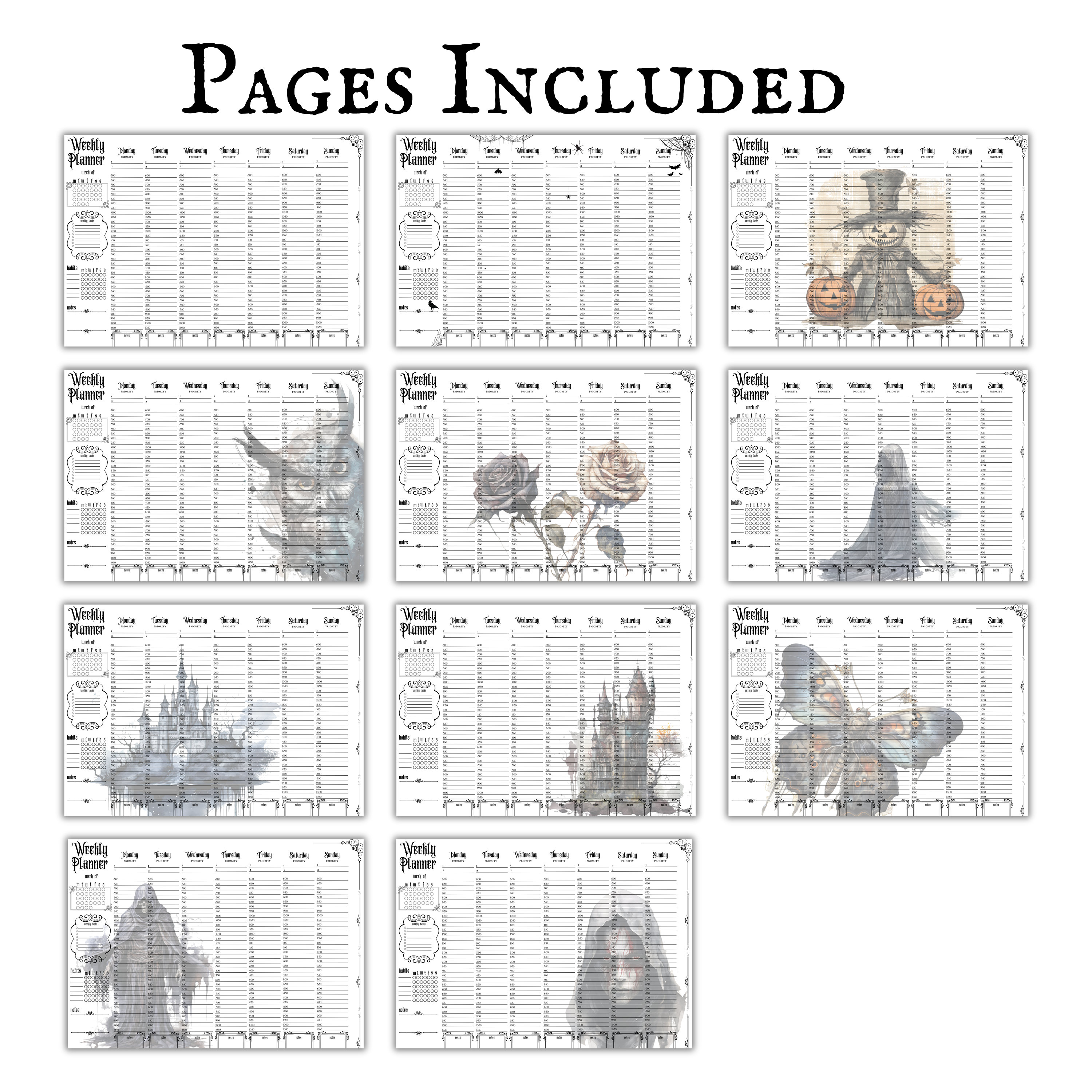 Gothic Weekly Planner Pages Printable Download One Week Organizer Goth ...