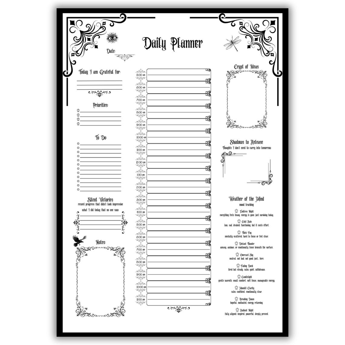 Gothic Daily Planner Printable Download Organized Planner Gothic Design ...