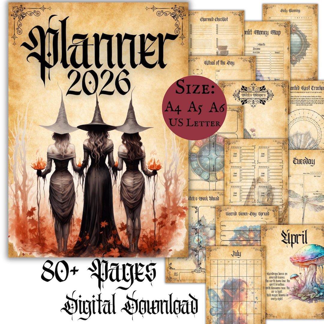 Witchy Planner 2026 Pagan Calendar 2026 Digital Download Pages Grimoire ...