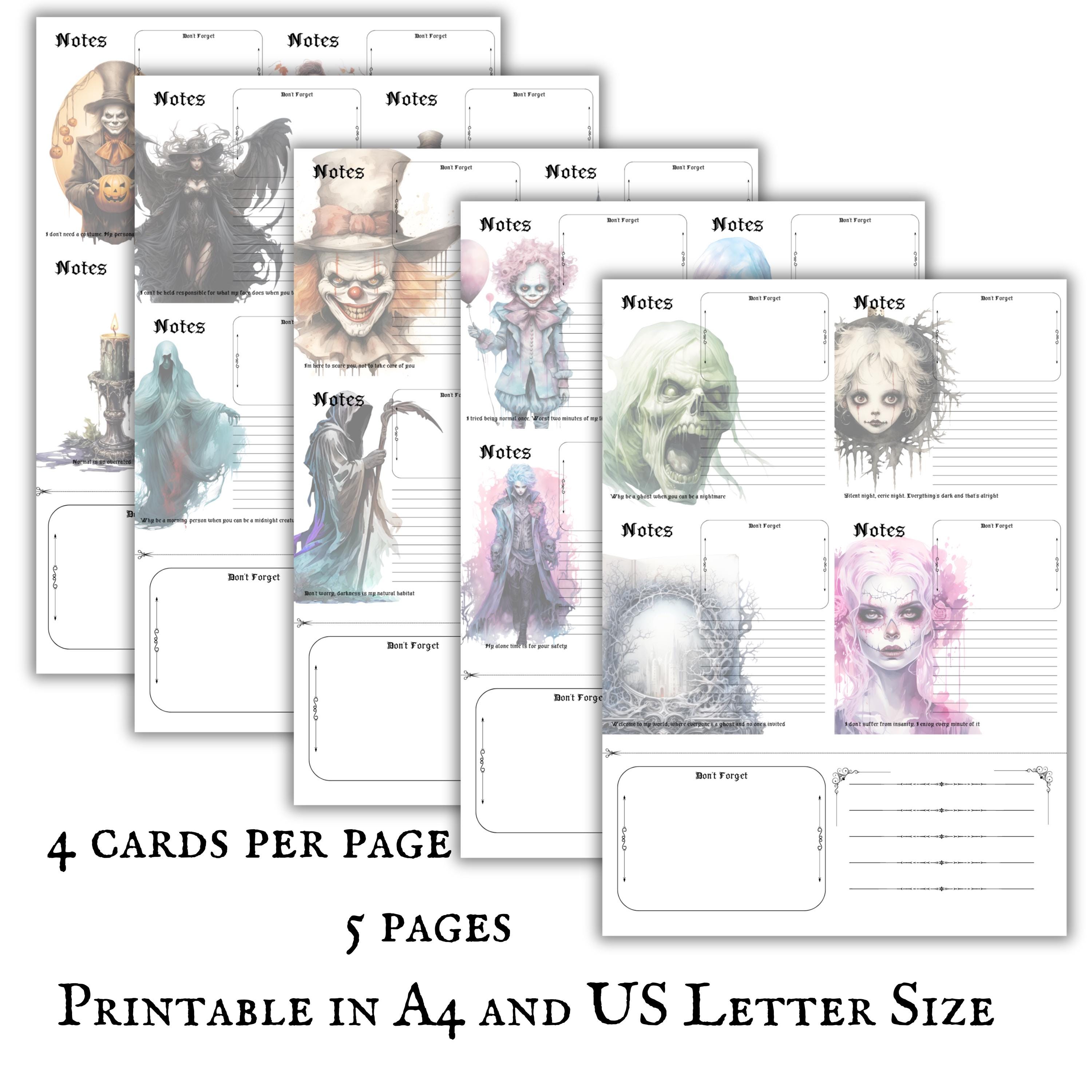 Gothic Notes Cards Printable Download to Do List Note Taking Cards ...