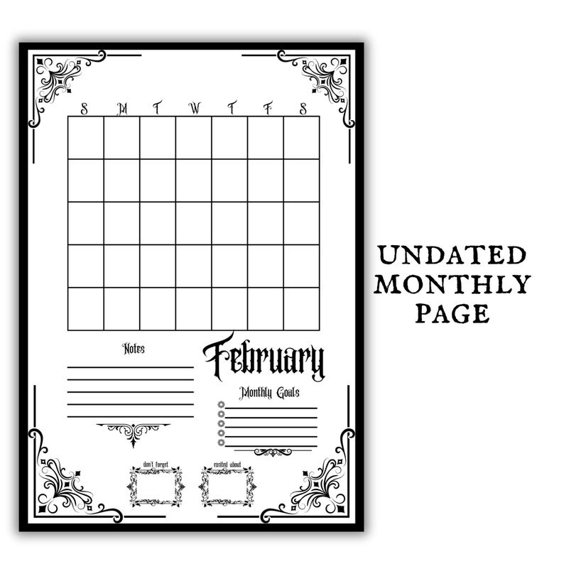 Gothic February Planner Journal Pages Printable Download Monthly ...