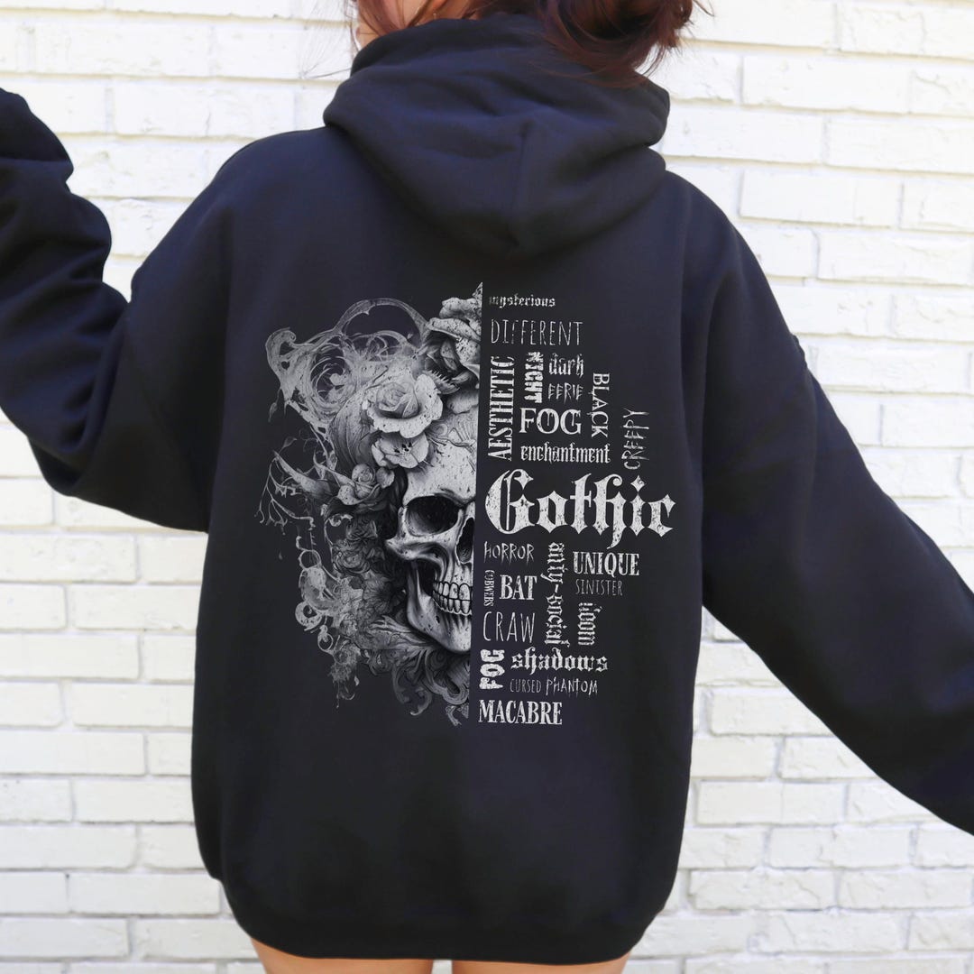 Gothic Hoodie Black Goth Witchy Clothes Aesthetic Emo Hoodie Skull ...