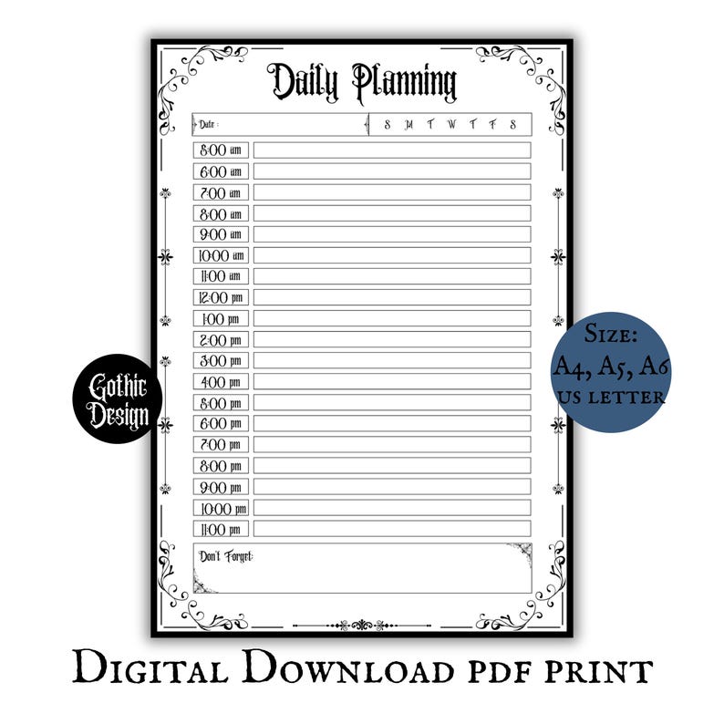 Gothic Daily Planner Printable Download Pages Pagan Goth Core ...