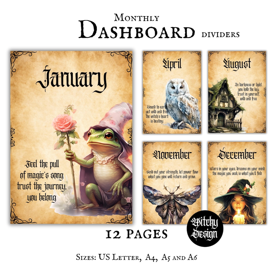 Witchy Monthly Planner Dividers Dashboard Printable Download Pages ...