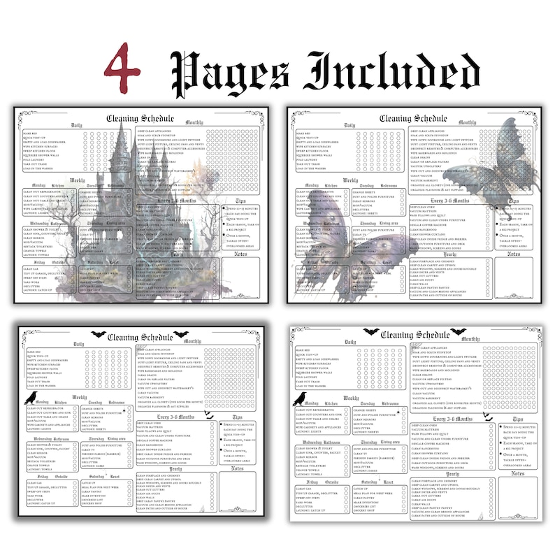 Gothic Cleaning Schedule Printable PDF Pages Daily Weekly Yearly ...