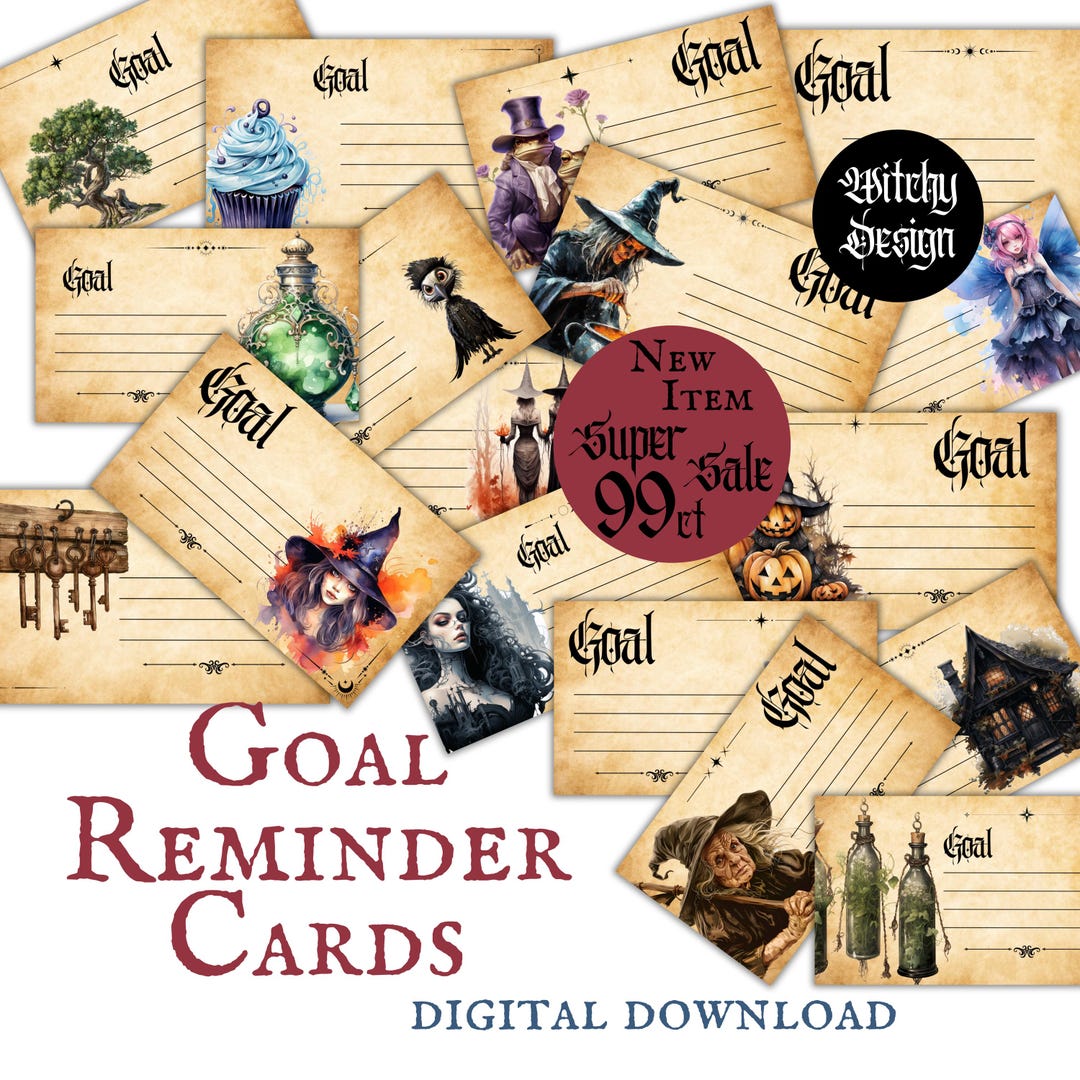 Witchy Goal Reminder Cards Printable Download Witch Planner Goal ...
