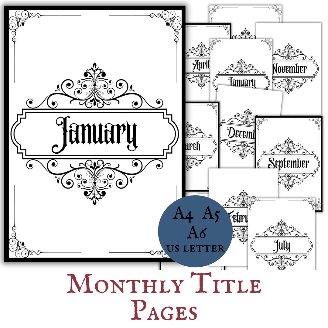 Gothic Monthly Title Pages Planner Bundle Printable Downloadable ...