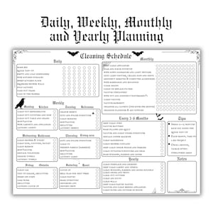 Gothic Cleaning Schedule Printable PDF Pages Daily Weekly Yearly ...