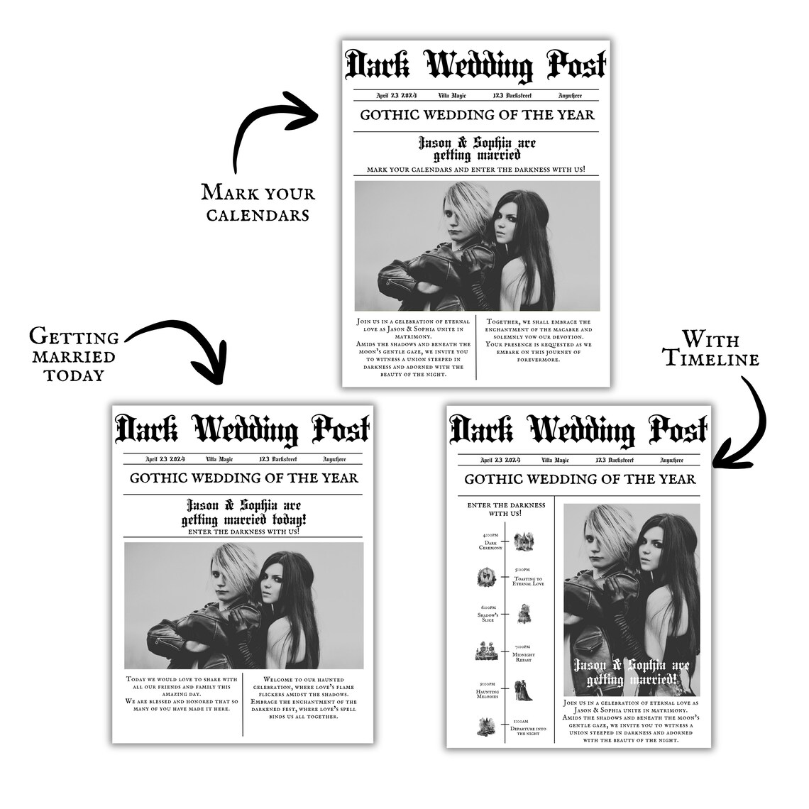 Wedding Newspaper Template Gothic Wedding Invitation Timeline DIY ...
