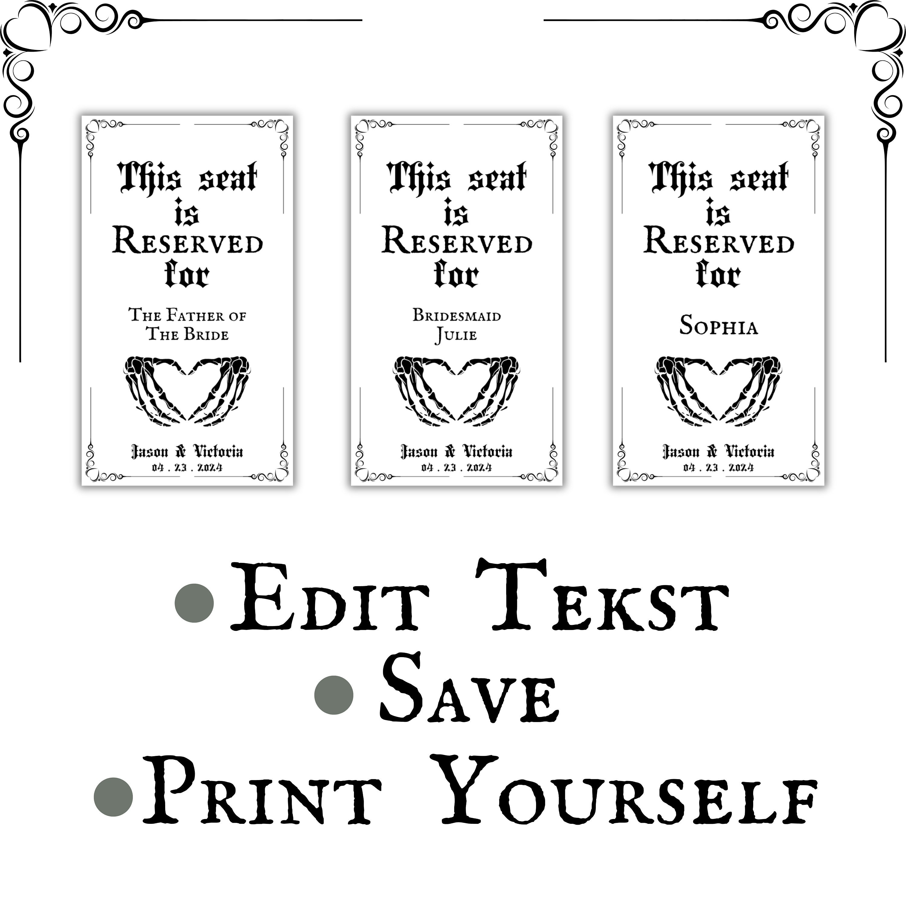 Gothic Wedding Seating Name Cards Template Moody Wedding Design ...
