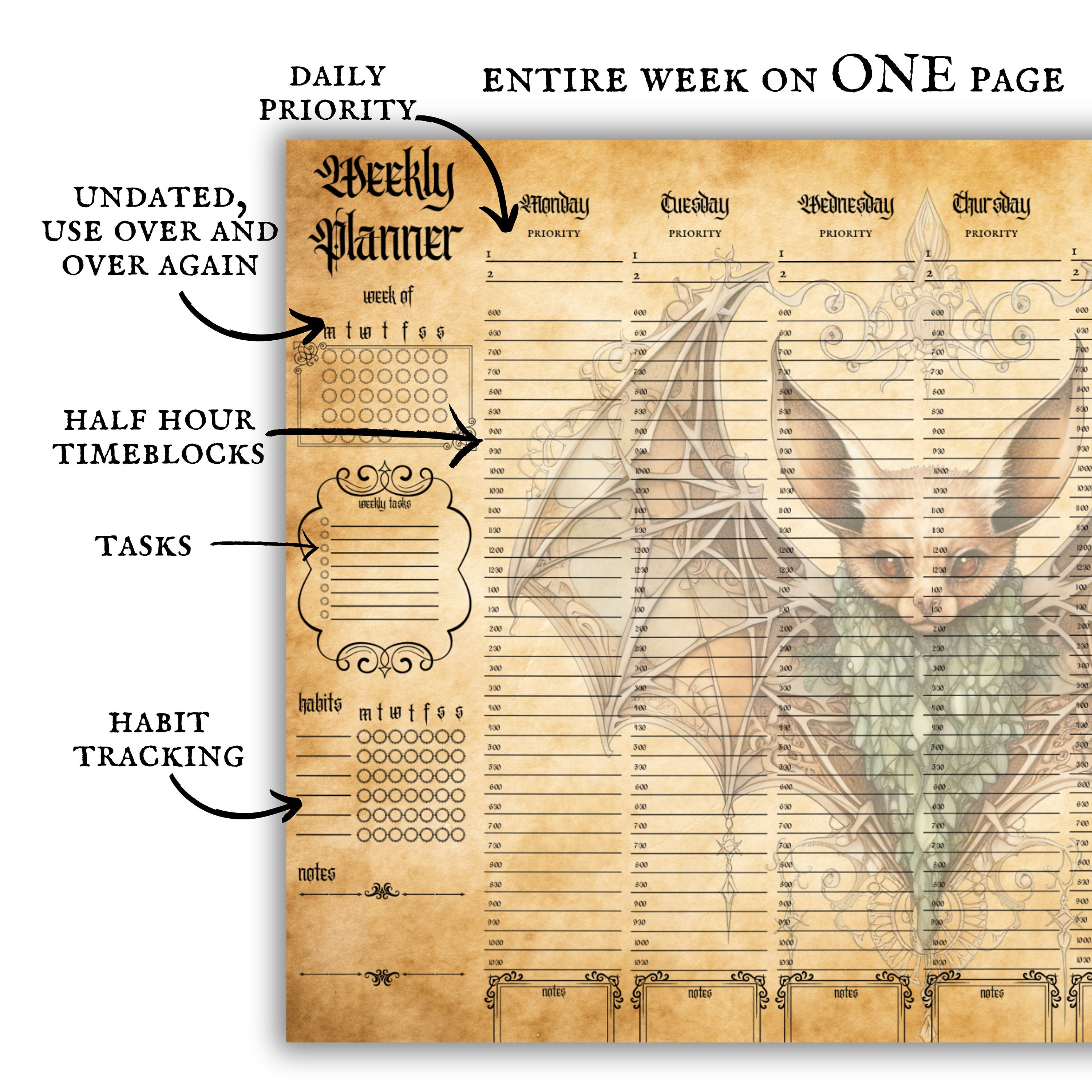 Witchy Weekly Planner Pages Printable Download One Week Organizer Witch ...