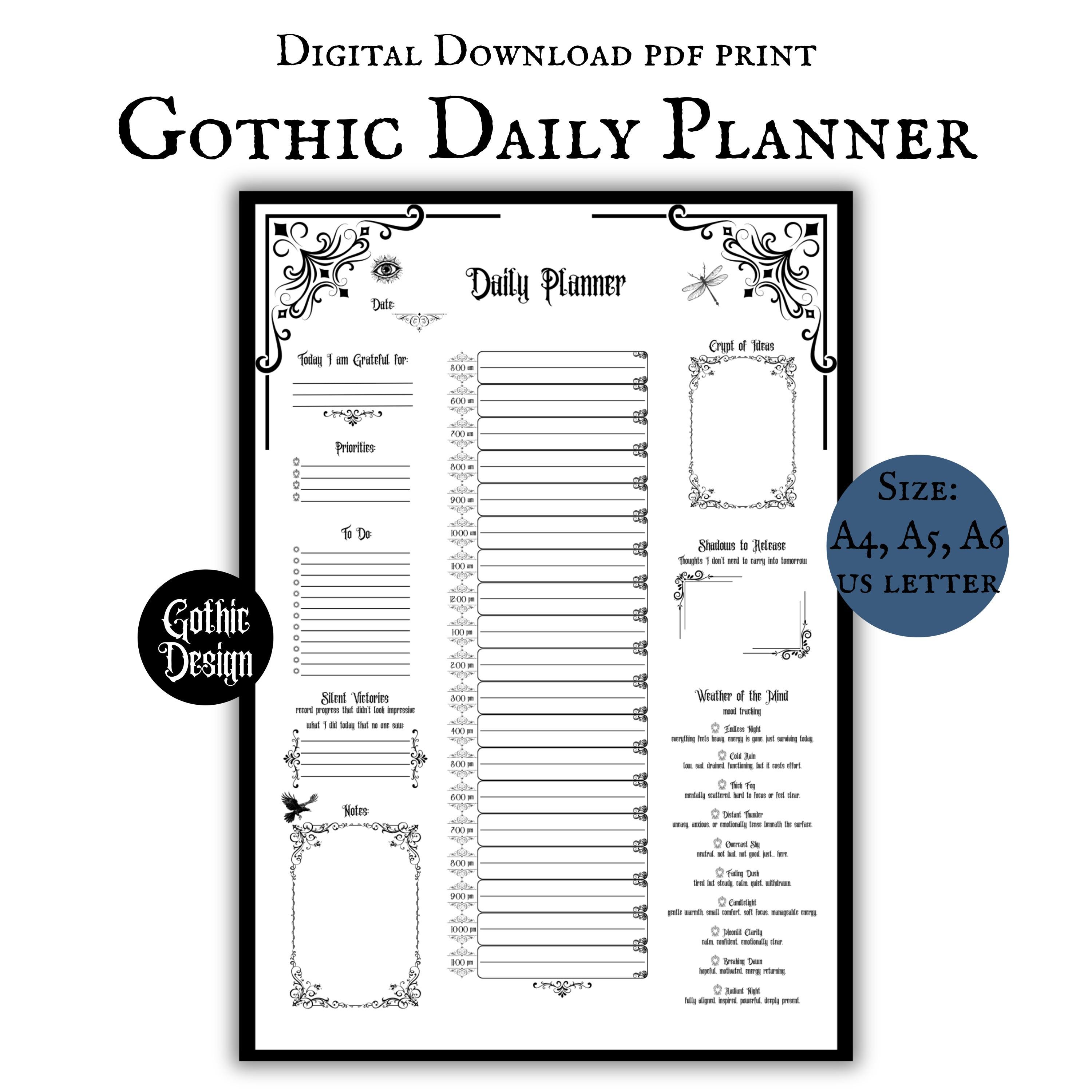 Gothic Daily Planner Printable Download Organized Planner Gothic Design ...