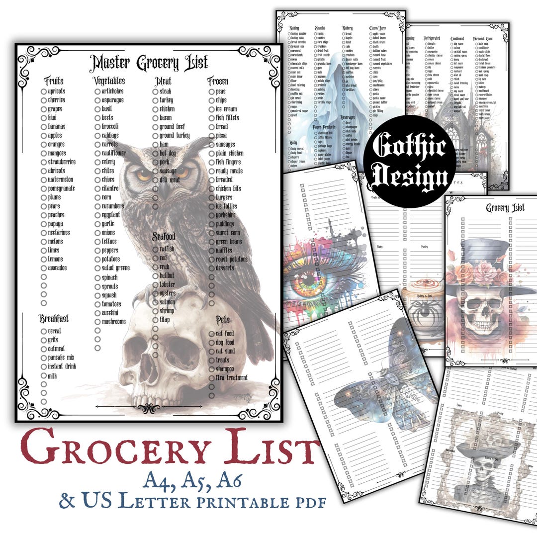 Grocery List Gothic Design Printable Download Shopping List Weekly ...