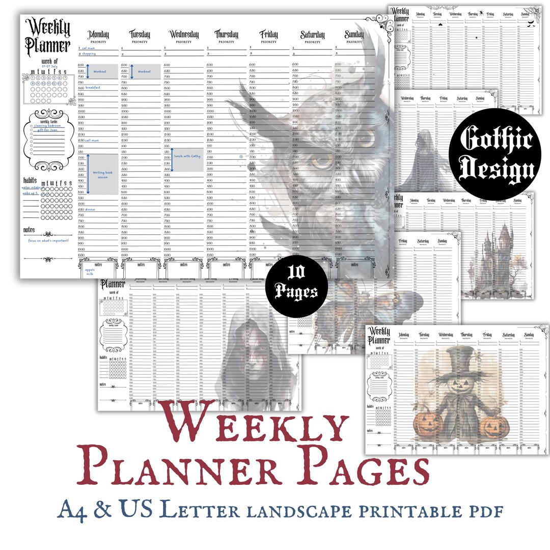 Gothic Weekly Planner Pages Printable Download One Week Organizer Goth ...