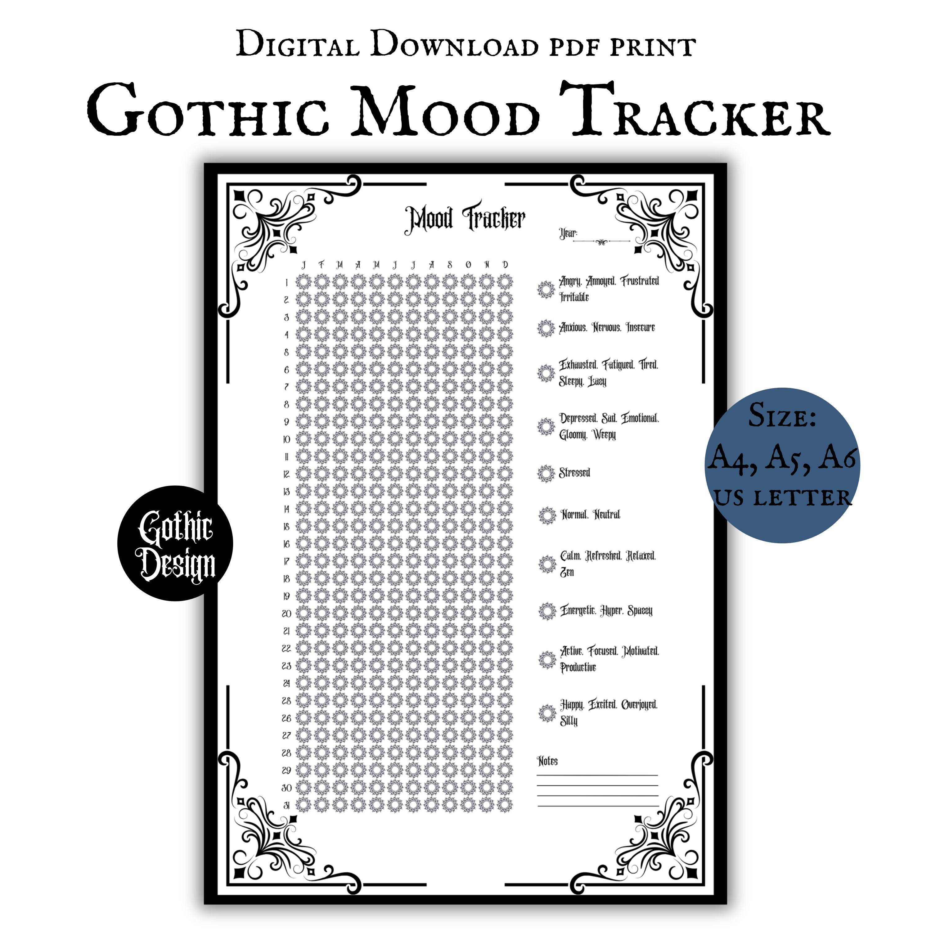 Gothic Mood Tracker Page Printable Download Minimalistic Goth Core ...