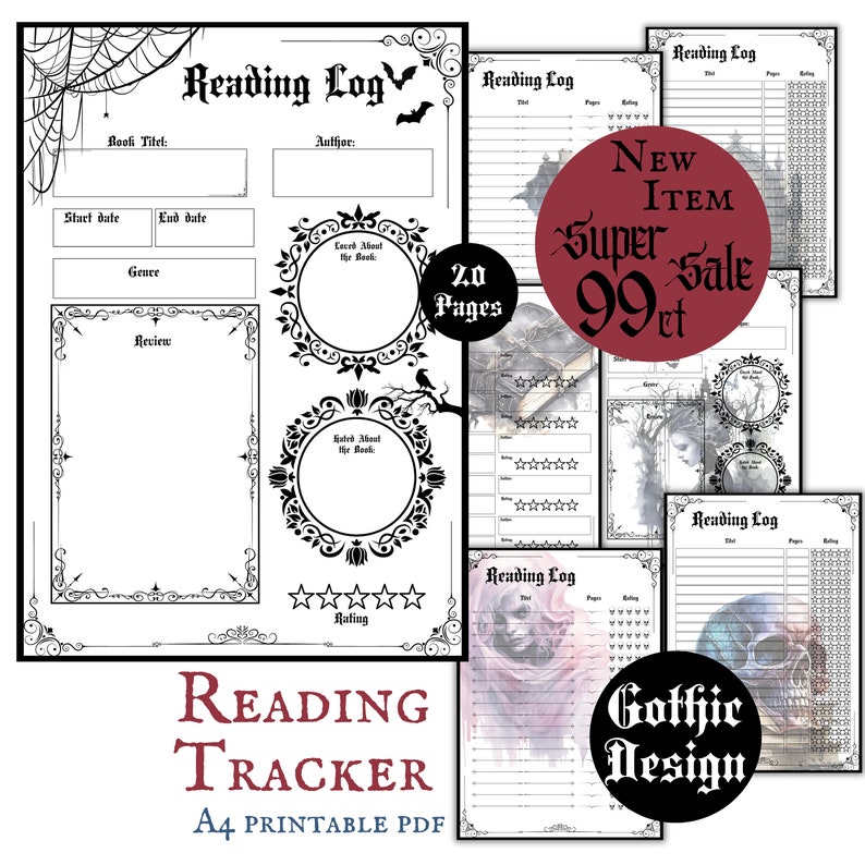 Gothic Reading Tracker Printable Reading Log Witchy Goth Book Tracking ...
