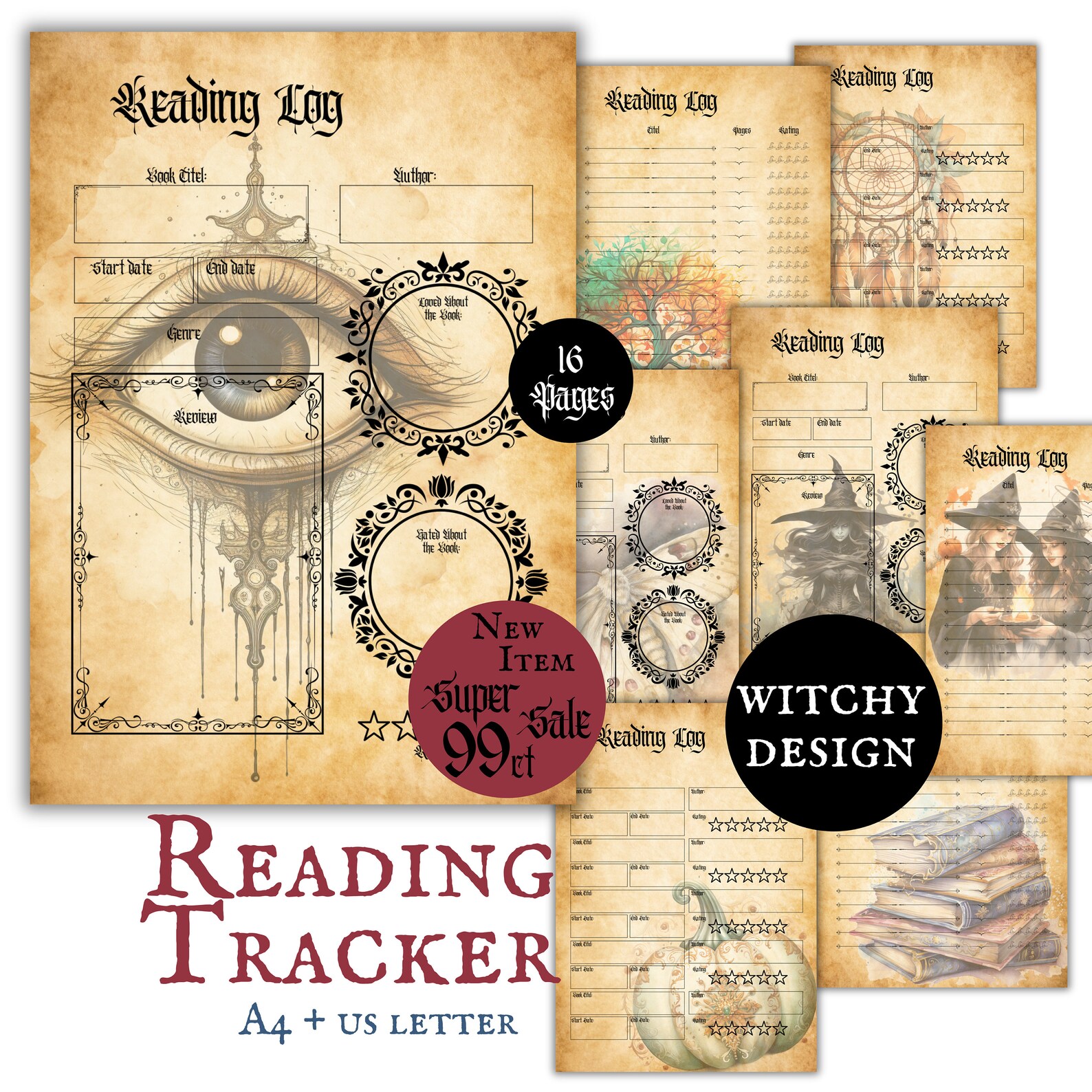 Witchy Reading Tracker Printable Reading Log Witchy Goth Book Tracking ...