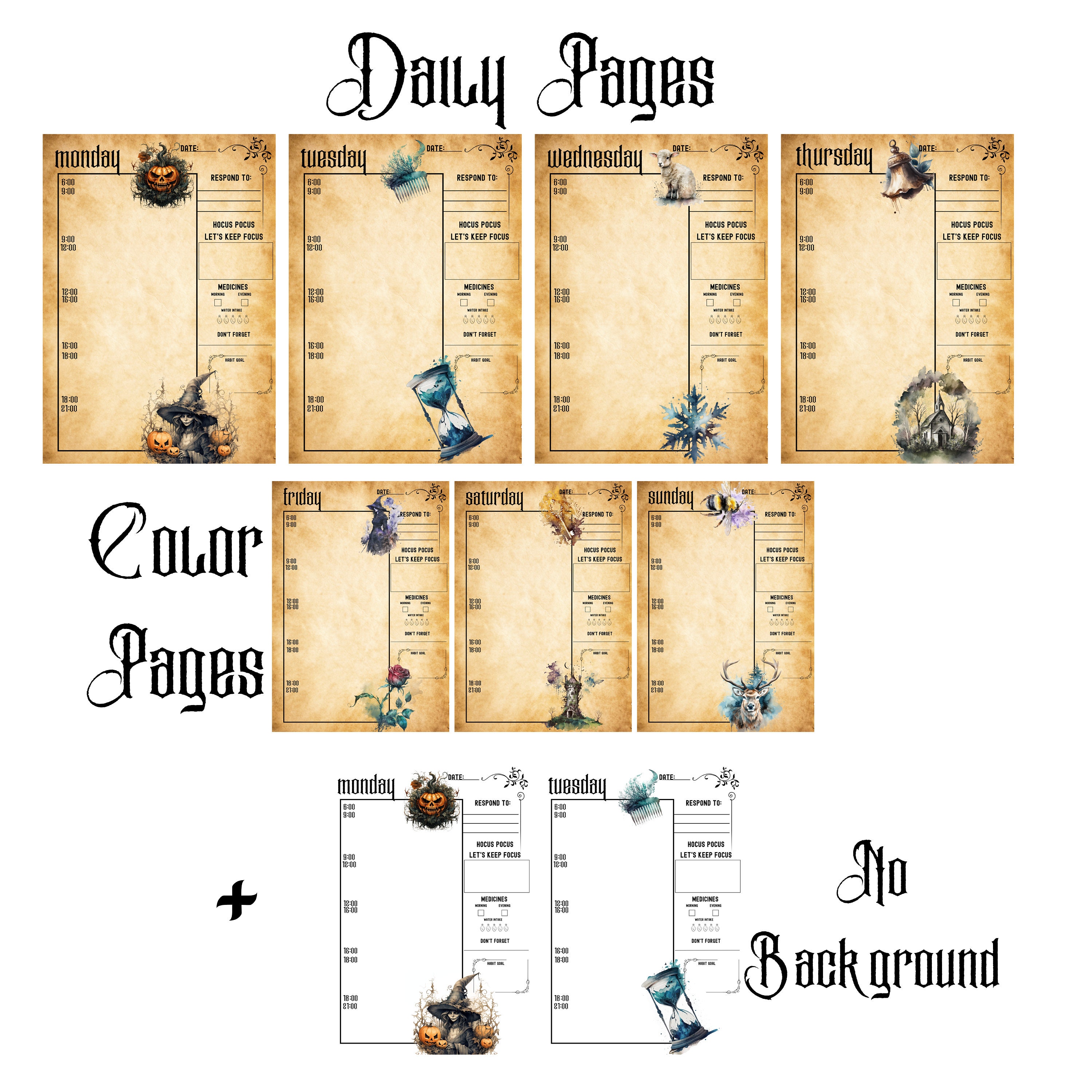 Witchy Daily Planner Pages, Celestial Adhd Printable A4 Pages, Pagan ...