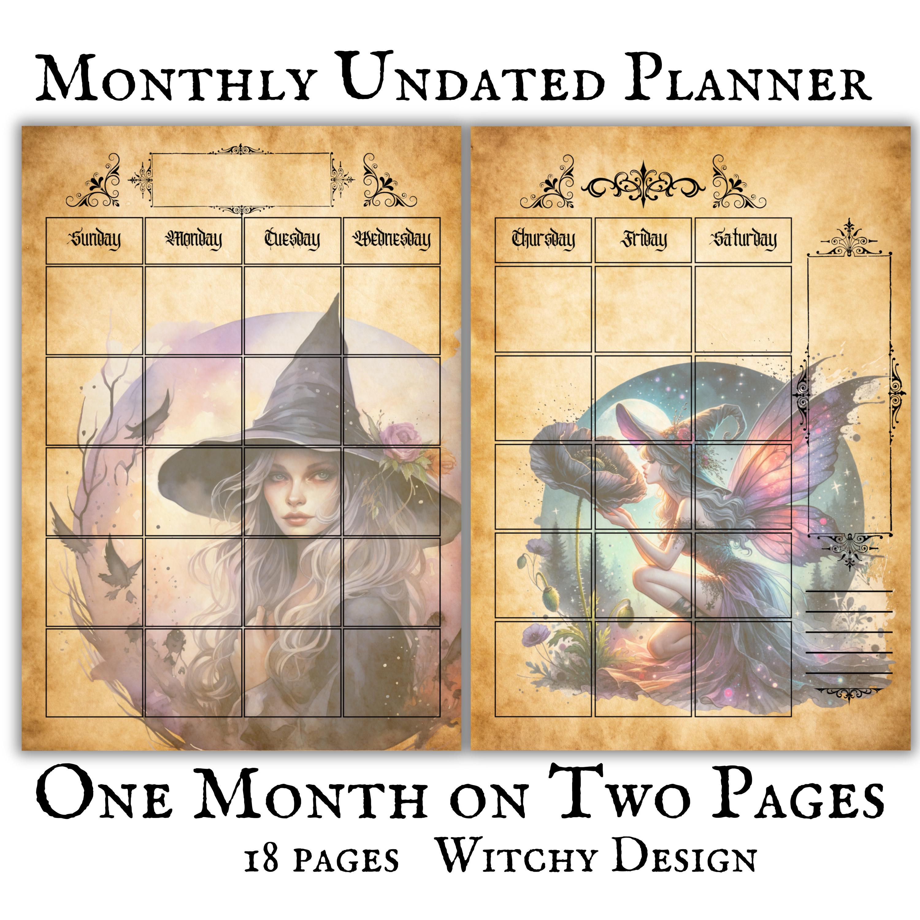 Witchy Monthly Planner Two Pages Pagan Calendar Digital Download Pages ...