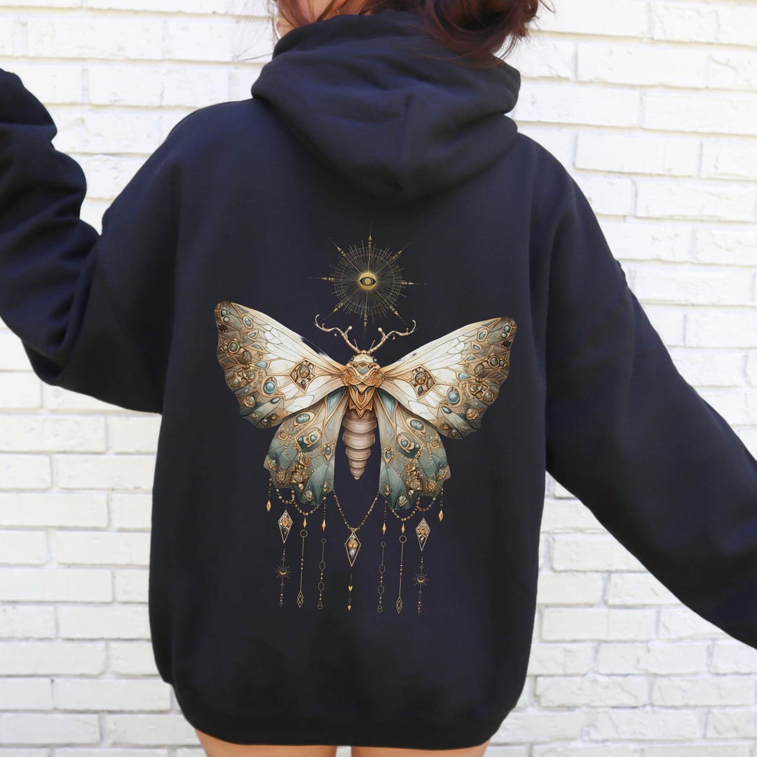 Witchy Moth Hoodie Black Witchy Clothes Aesthetic Emo Hoodie Sweat ...