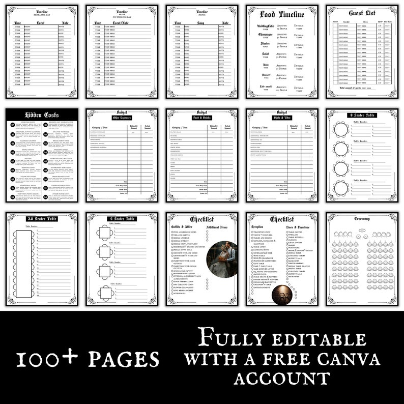 Gothic Wedding Planner Template Gothic Design Ultimate Wedding Binder ...