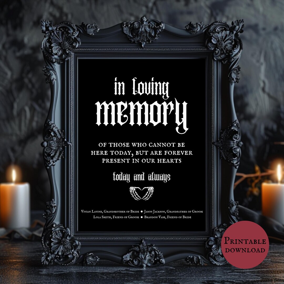 Custom Memorial Table Sign Gothic Design in Loving Memory Printable ...
