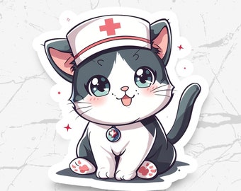 Kawaii Nurse Cat Die-cut Sticker - Etsy